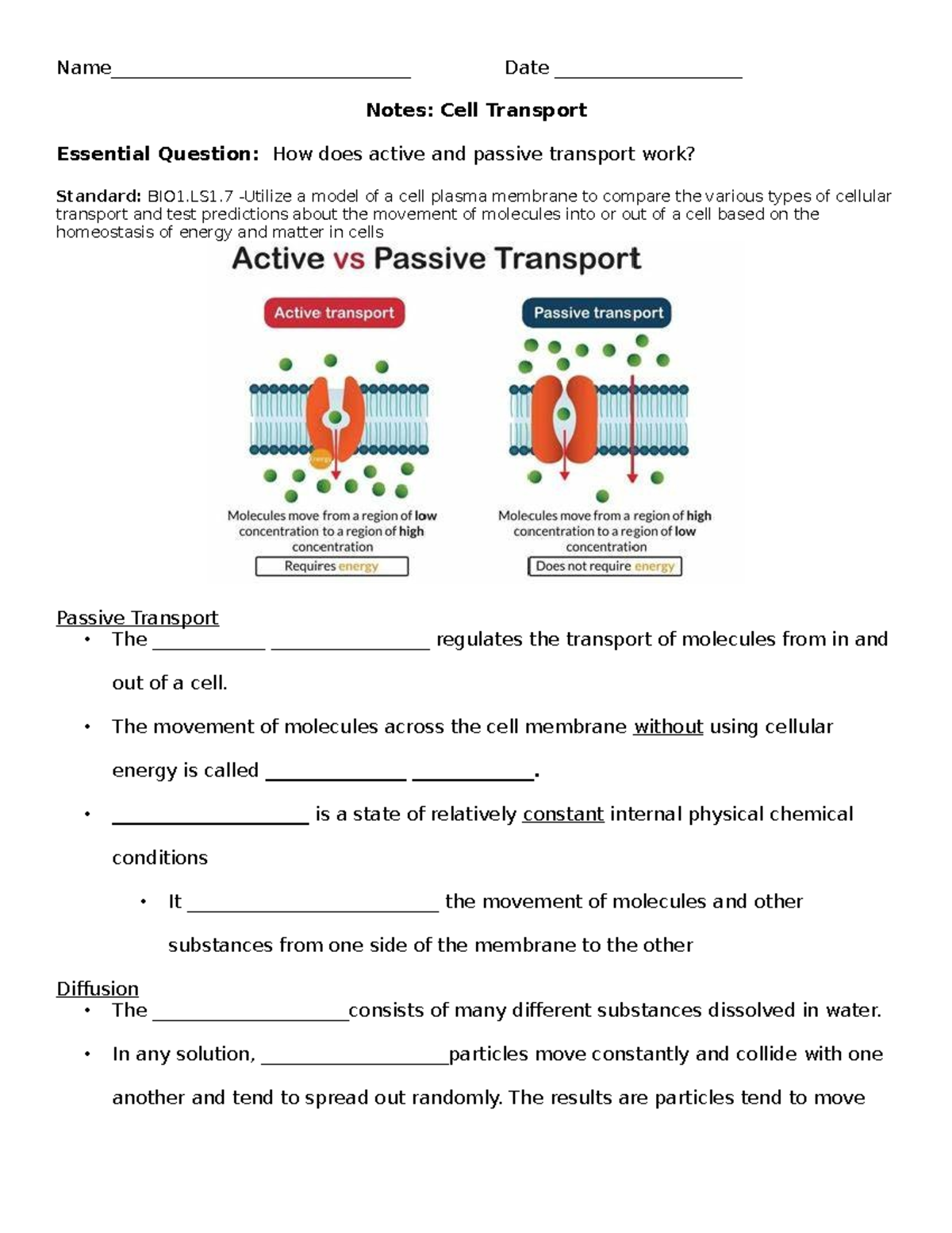 Cell transport guided notes - Name________________________________ Date