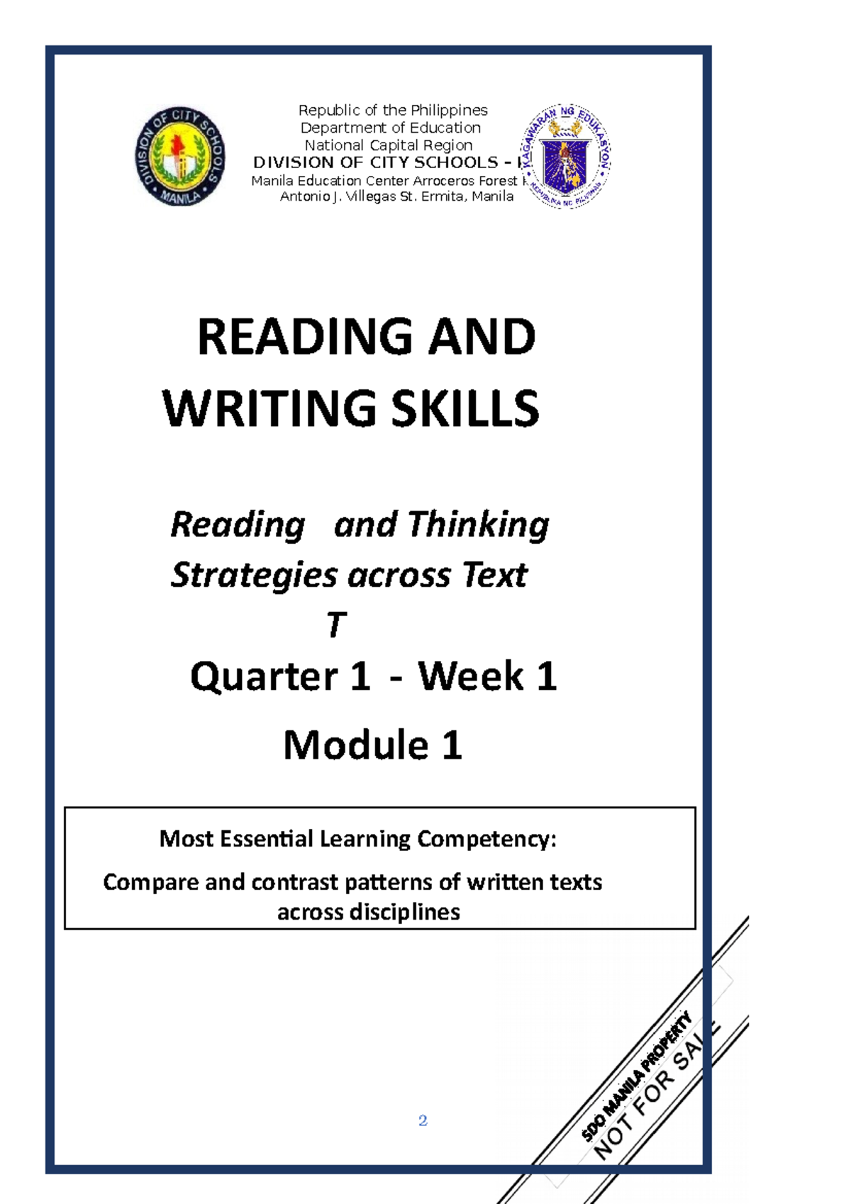 Reading AND Writing Q1 W1 Mod1 - READING AND WRITING SKILLS Republic of ...
