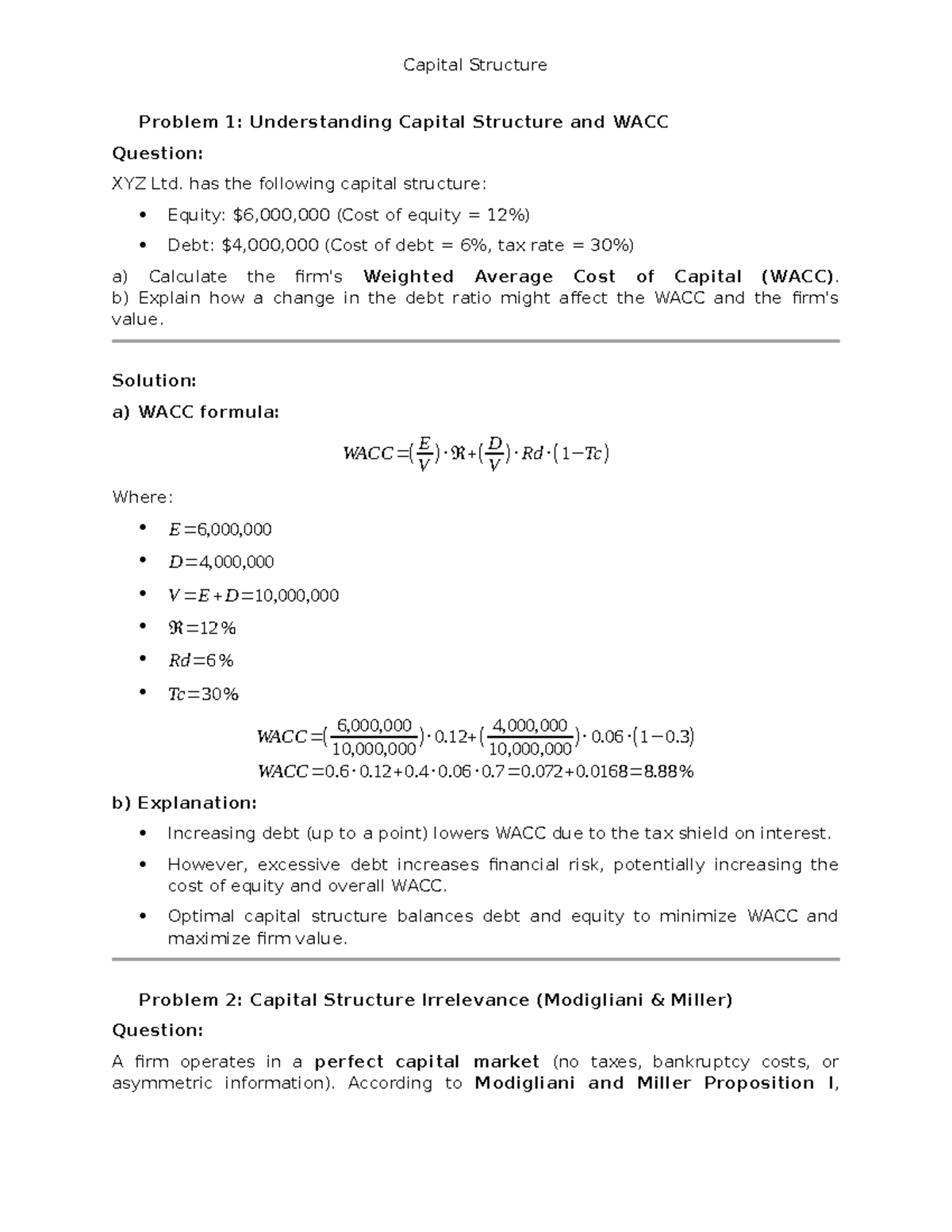 Capital Structure - Practice Problems & Solutions for ACC 101 - Studocu
