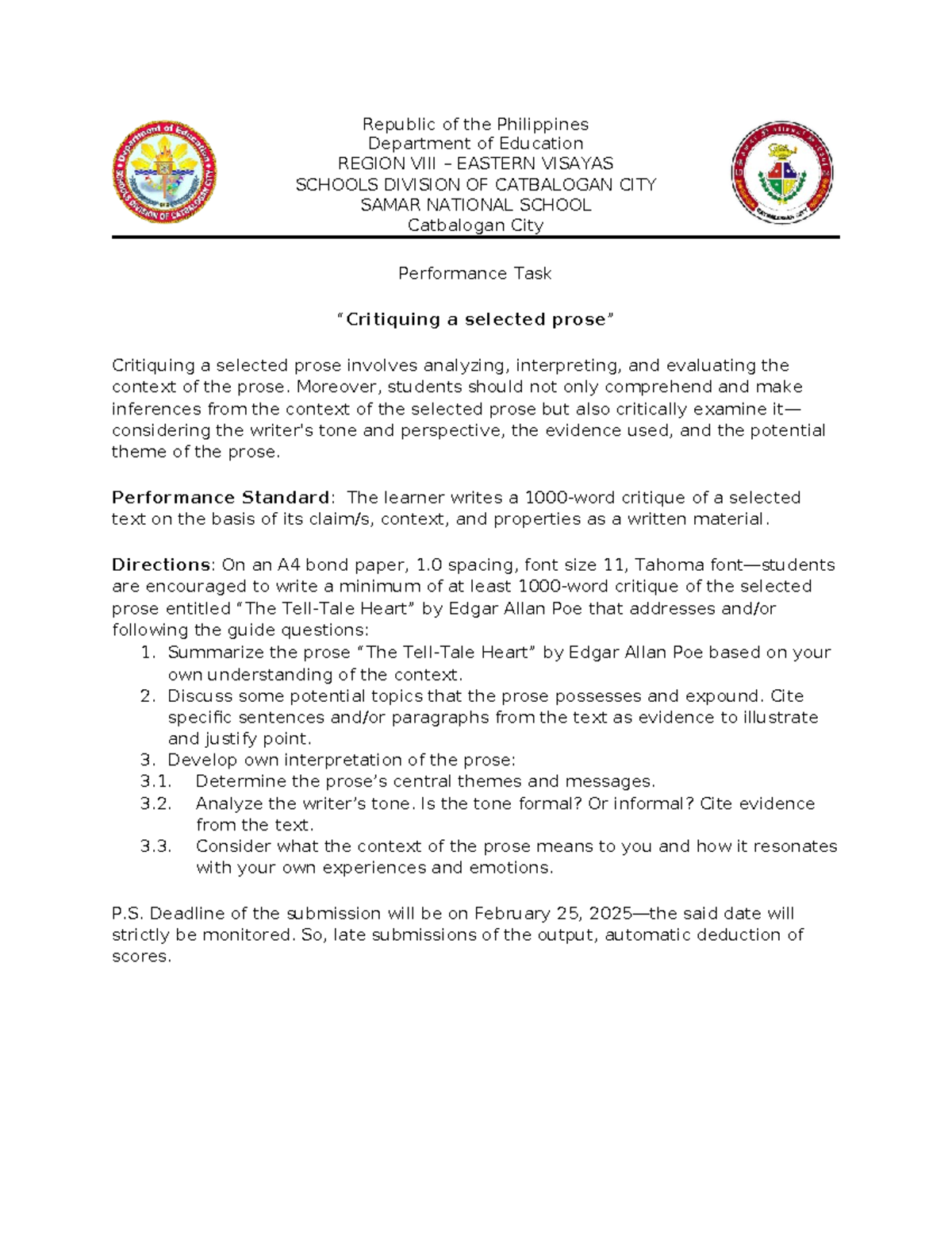 Performance-Task-Proposal - Republic of the Philippines Department of ...