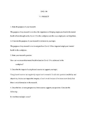 ENG 190 - Assignment 3 - ENG 190 Module Three Assignment Project Draft Part One: Collection of ...