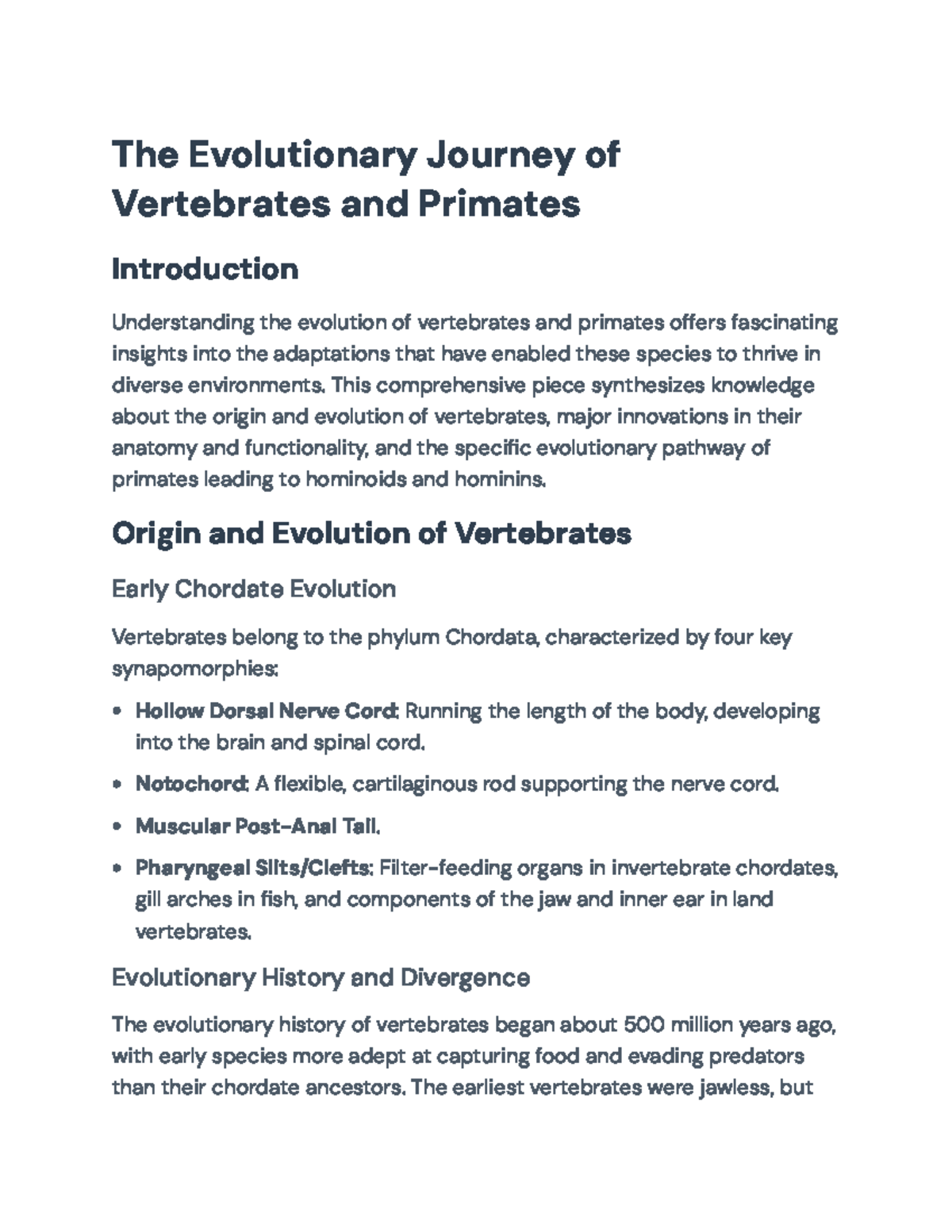 Evolution of Vertebrates and Primates: A Comprehensive Overview - The ...