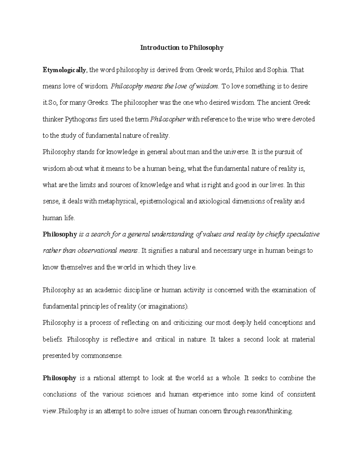 Introduction to Philosophy: Key Concepts and Uses of Wisdom - Studocu