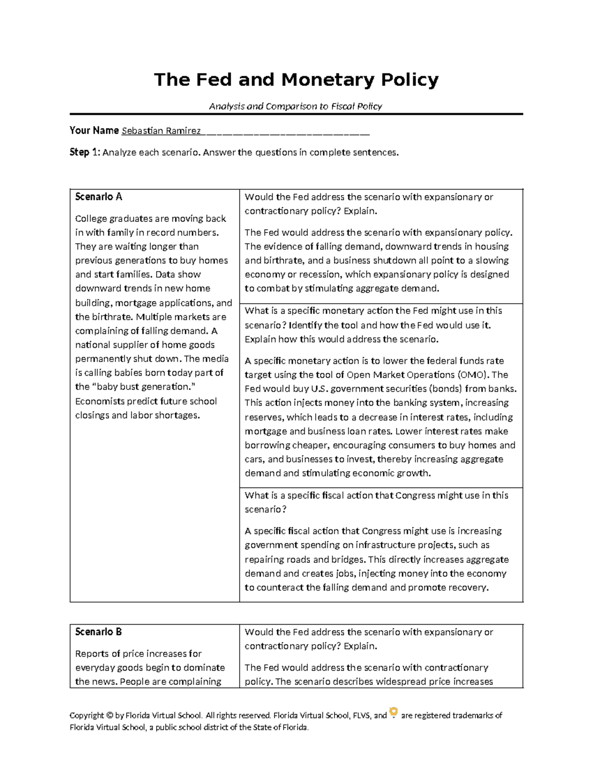 Monetary Policy Analysis: Fed's Response to Economic Scenarios (ECO 101 ...