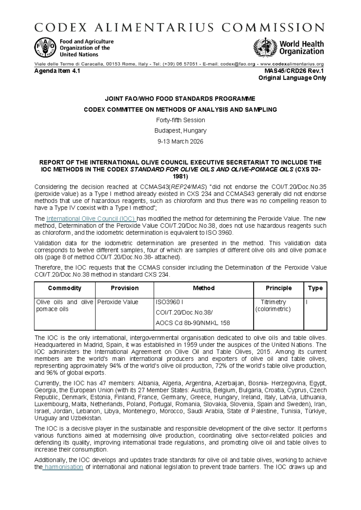 Determination of Peroxide Value Method for Olive Oils (CXS 331981 ...