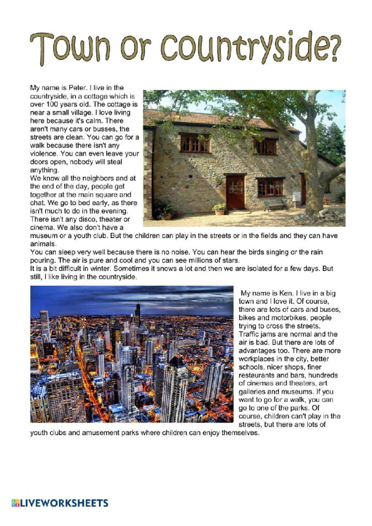 Worksheet 54045 - Town vs. Countryside Living: Pros & Cons - Studocu