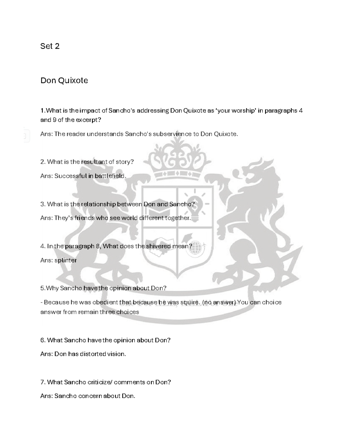 RLA Final Exam Update 2 - GED Notes on Don Quixote and More - Studocu