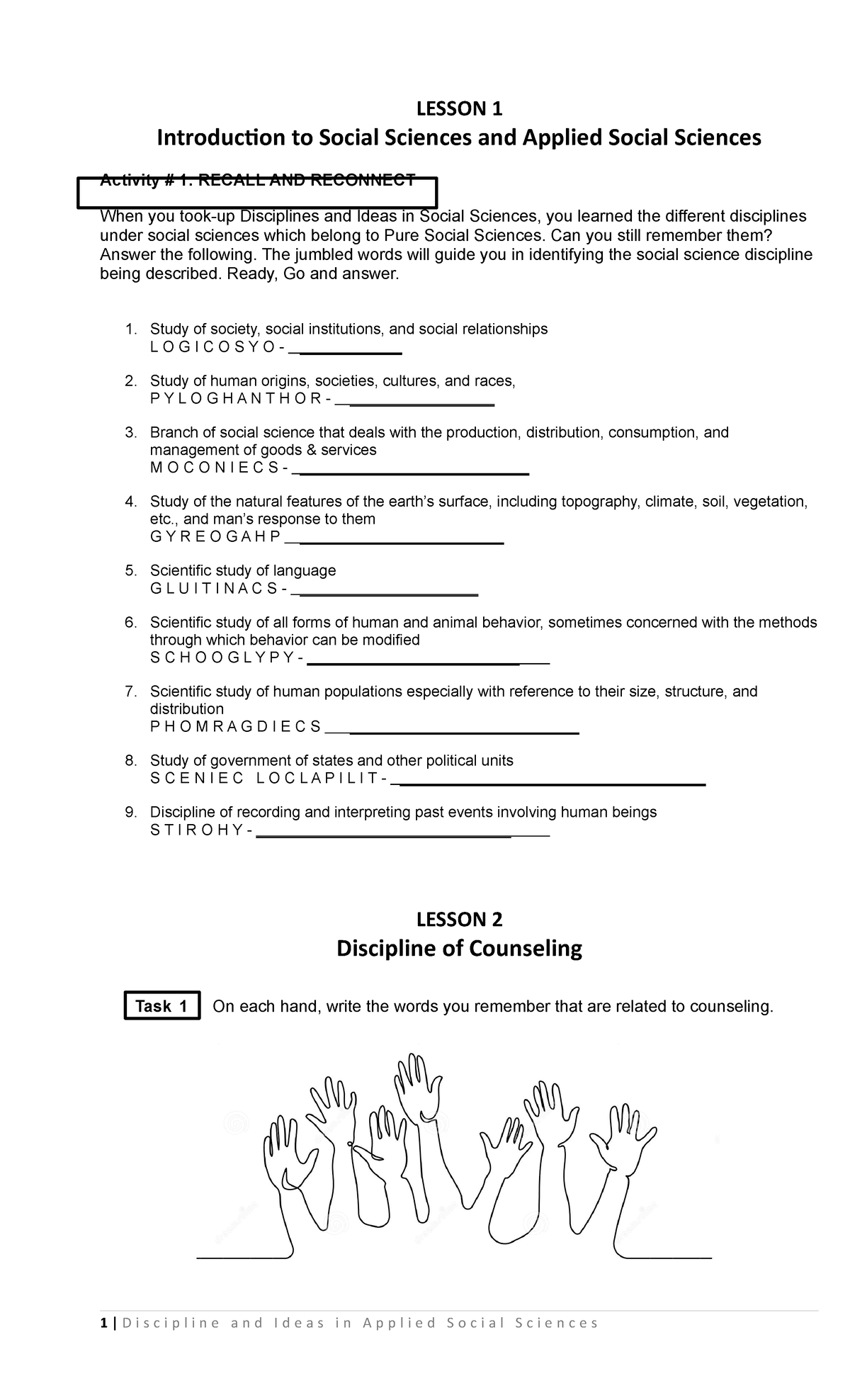 Lesson 1 Discipline and Ideas in Social Sciences - LESSON 1 ...