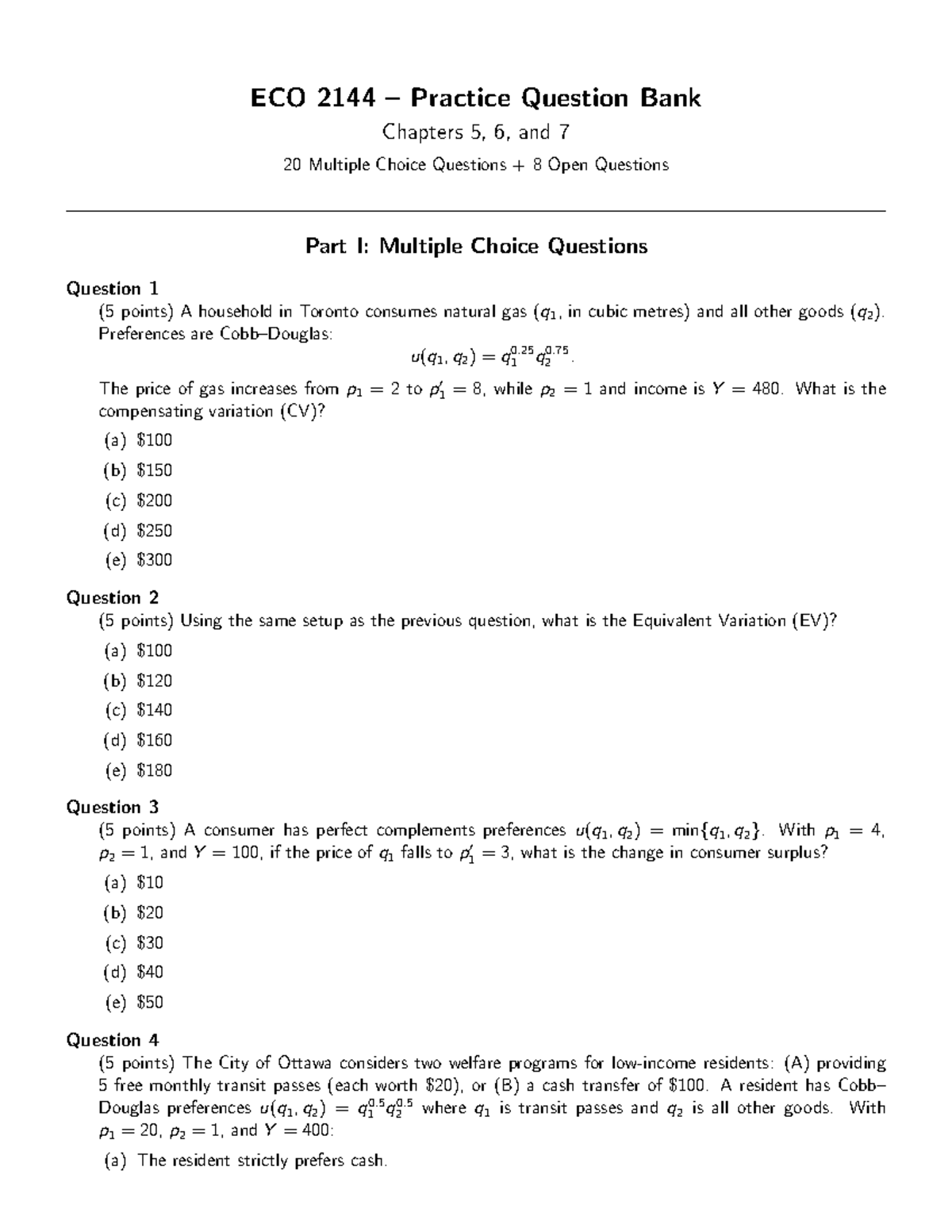 ECO 2144 Midterm 2 Practice Questions: Chapters 5, 6, and 7 - Studocu