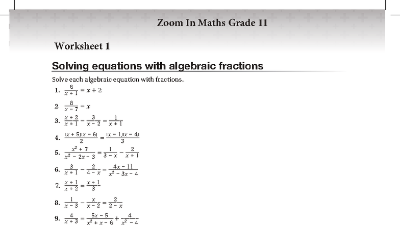 Gr11 Maths Zoom In: Algebraic Fractions Worksheet - Studocu