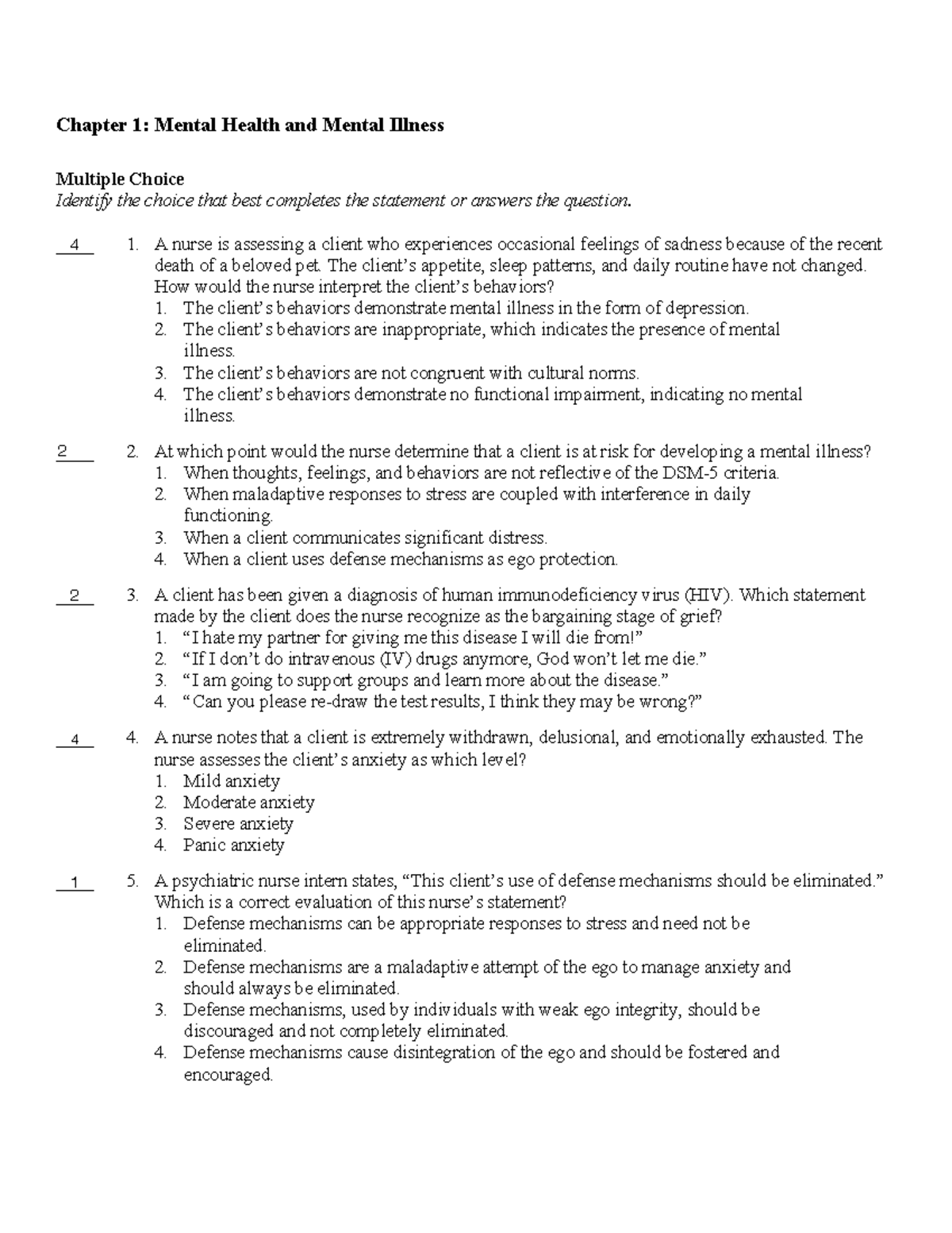 Psych Mental Health Test Bank Exam 1 Notes and Review - Studocu