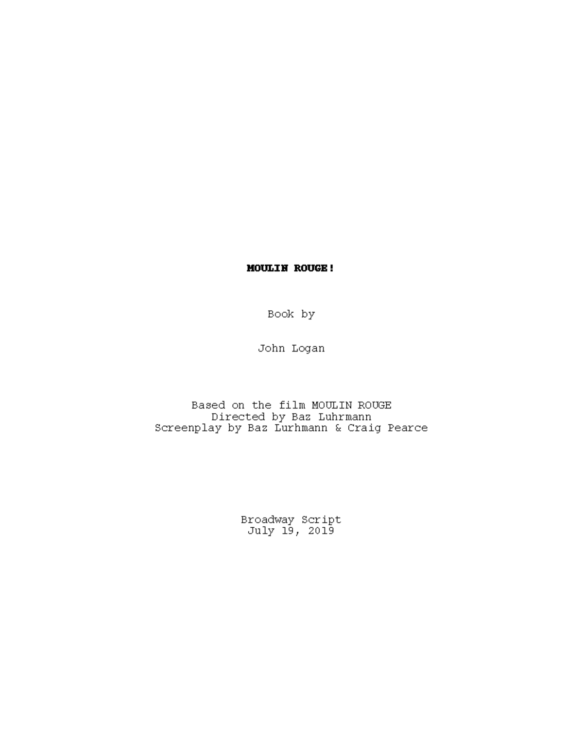Moulin Rouge! The Musical Libretto (Broadway Script) - Studocu