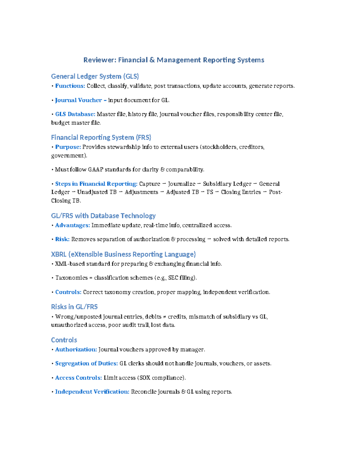 Financial Management Reporting Systems Overview (GLS & FRS) - Studocu
