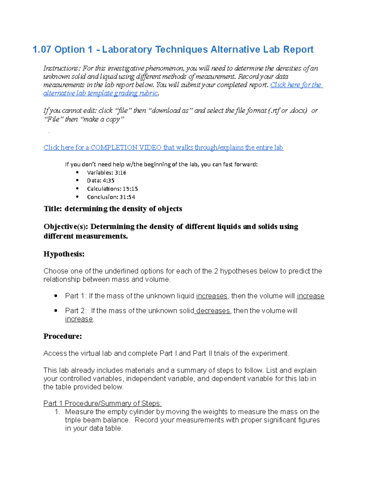 1.07 chem - chemistry 1.07 - 1 Option 1 - Laboratory Techniques ...