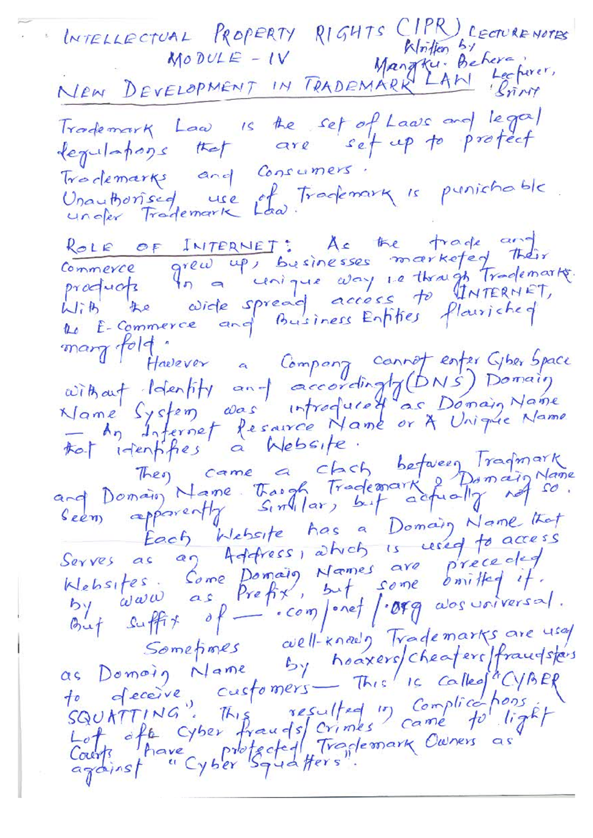 IPR notes - Bachna vabbab - INTELLECTUAL PROPERTY RIGHTS (IPR ...