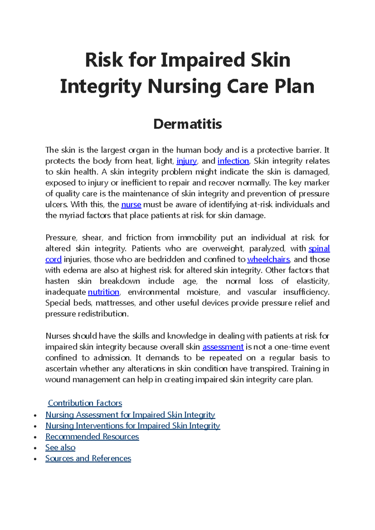 Nursing Care Plan: Managing Dermatitis & Impaired Skin Integrity - Studocu