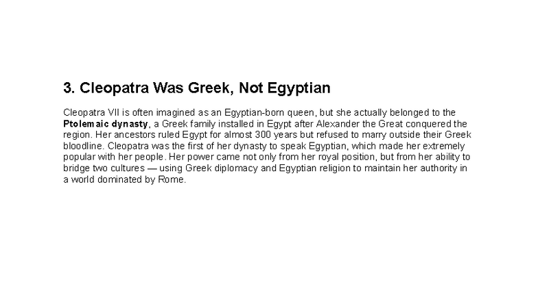 3. Cleopatra VII: Greek Roots and Egyptian Influence - Studocu