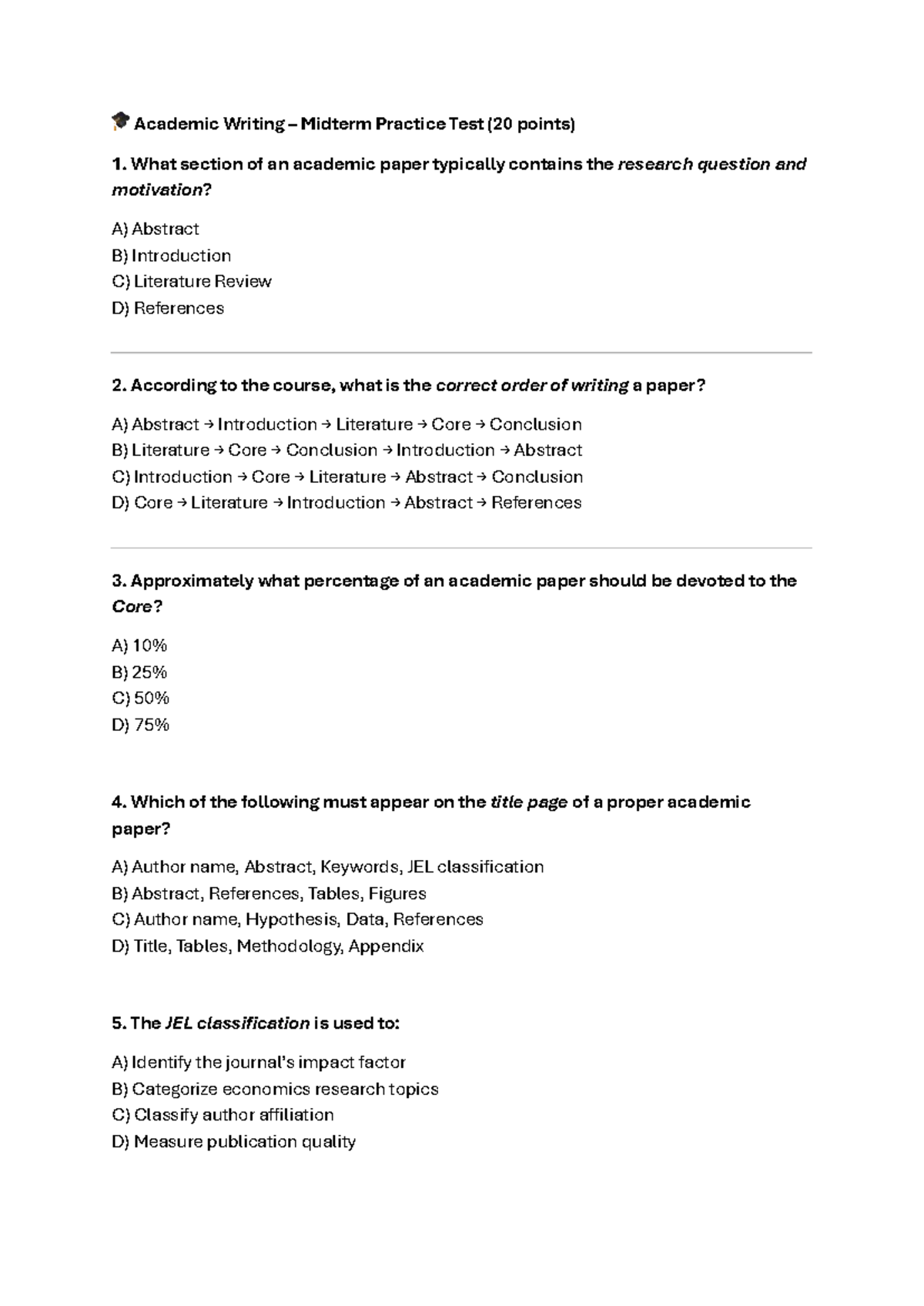 Academic Writing Midterm Practice Test (20 Points) - Studocu