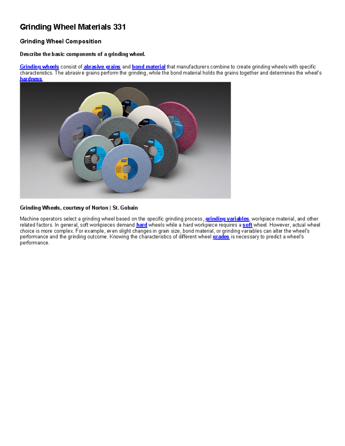 Grinding Wheel Materials Overview 331: Composition & Properties - Studocu