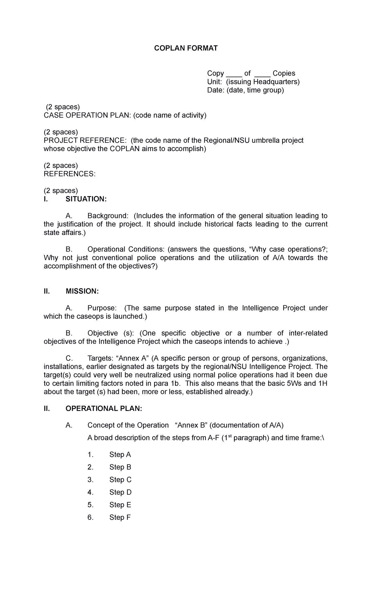 COPLAN Format and Guidelines - Final Document for Submission - Studocu