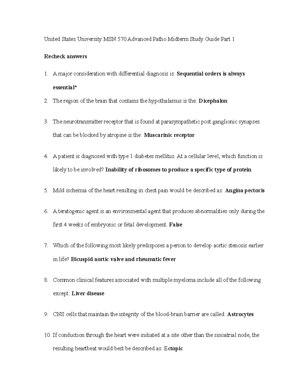MSN-FNP 570 Advanced Pathophysiology Midterm Study Guide Part 1 - Studocu