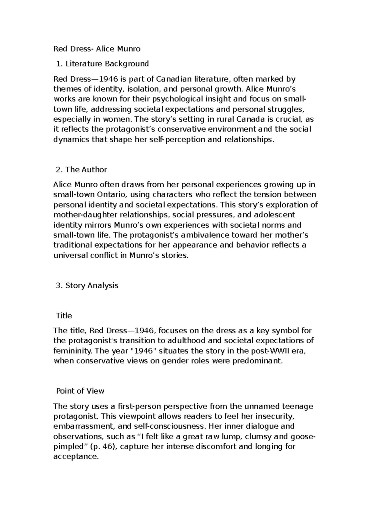 Alice Munro's "Red Dress" (1946) - Analyzing Identity & Expectations ...