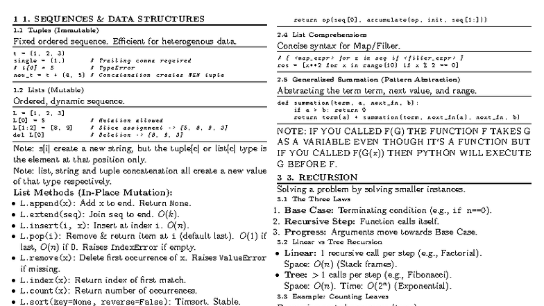 CS1010A Data Structures & Functions Cheat Sheet - Studocu