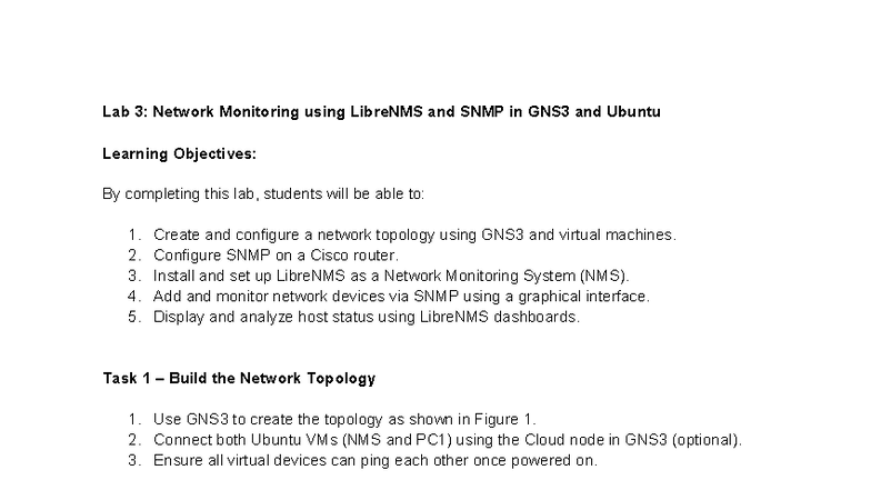Lab 3: Network Monitoring with LibreNMS & SNMP in GNS3 - Studocu