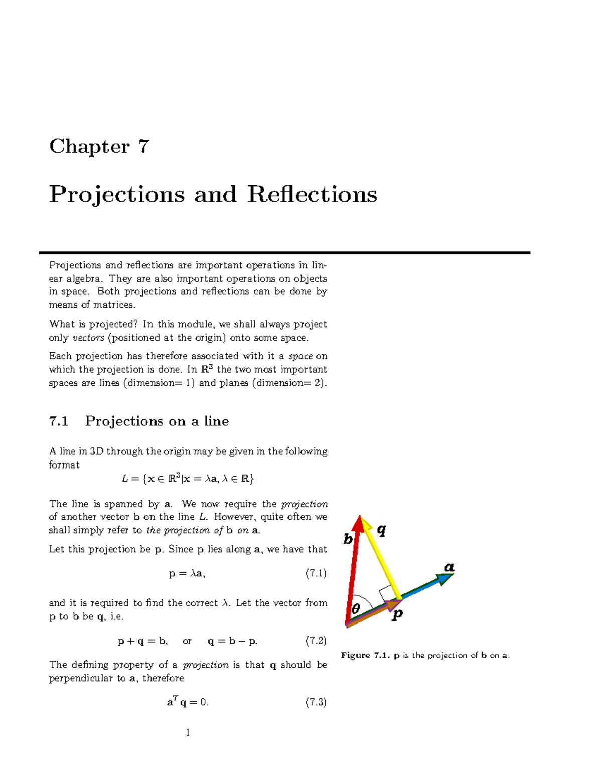 LA7 Projrefl 001 - Notes on projections - Chapter 7 Projections and ...