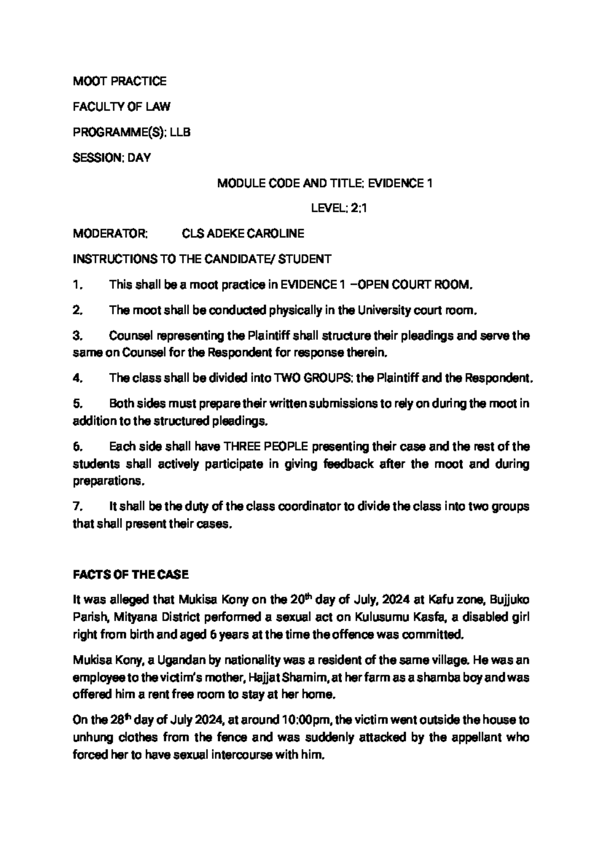 Moot Court Practice: Evidence 1 (LLB) - Case Preparation Guide - Studocu