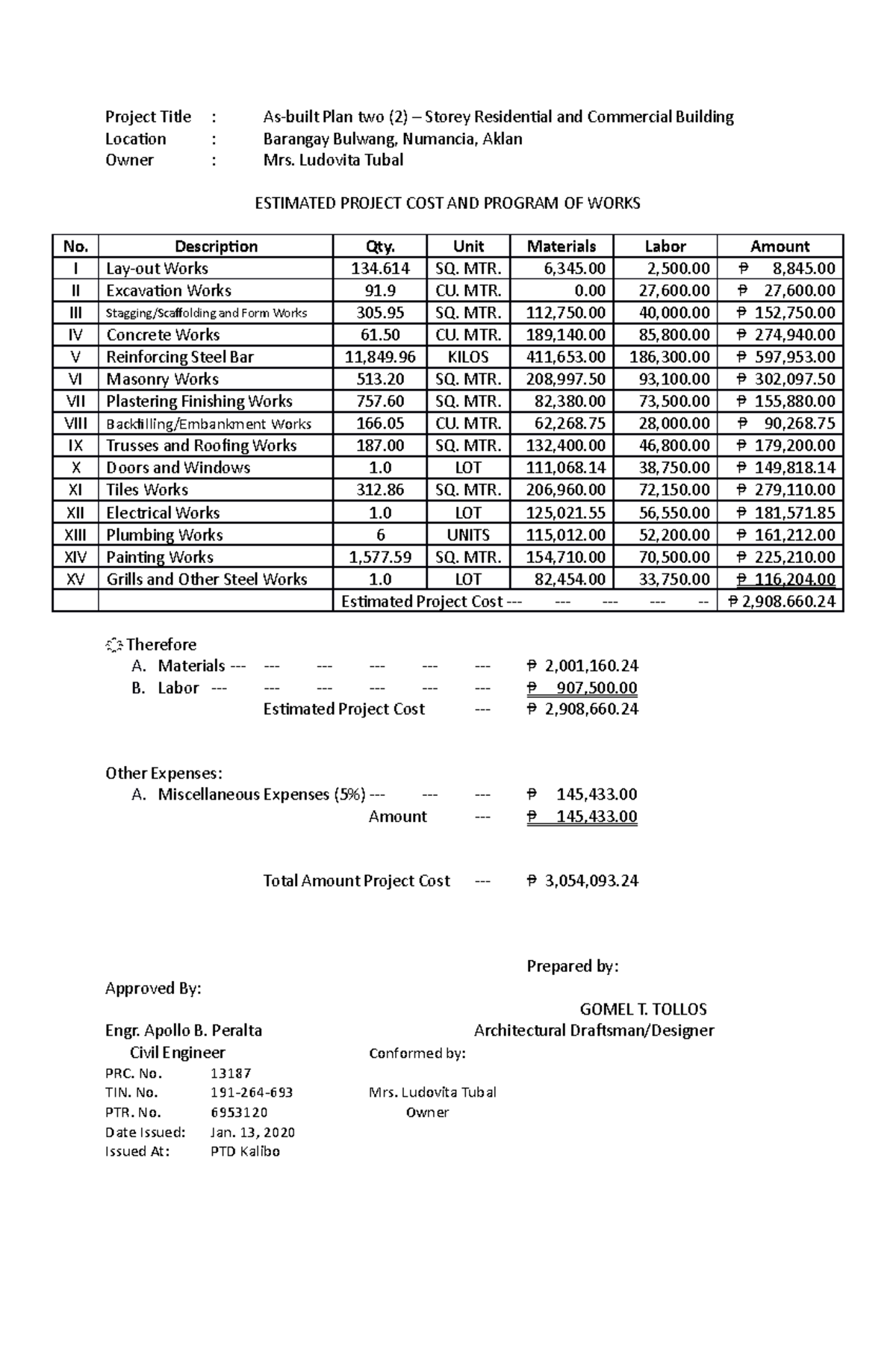 Project Title - Sample - Project Title : As-built Plan two (2) – Storey ...