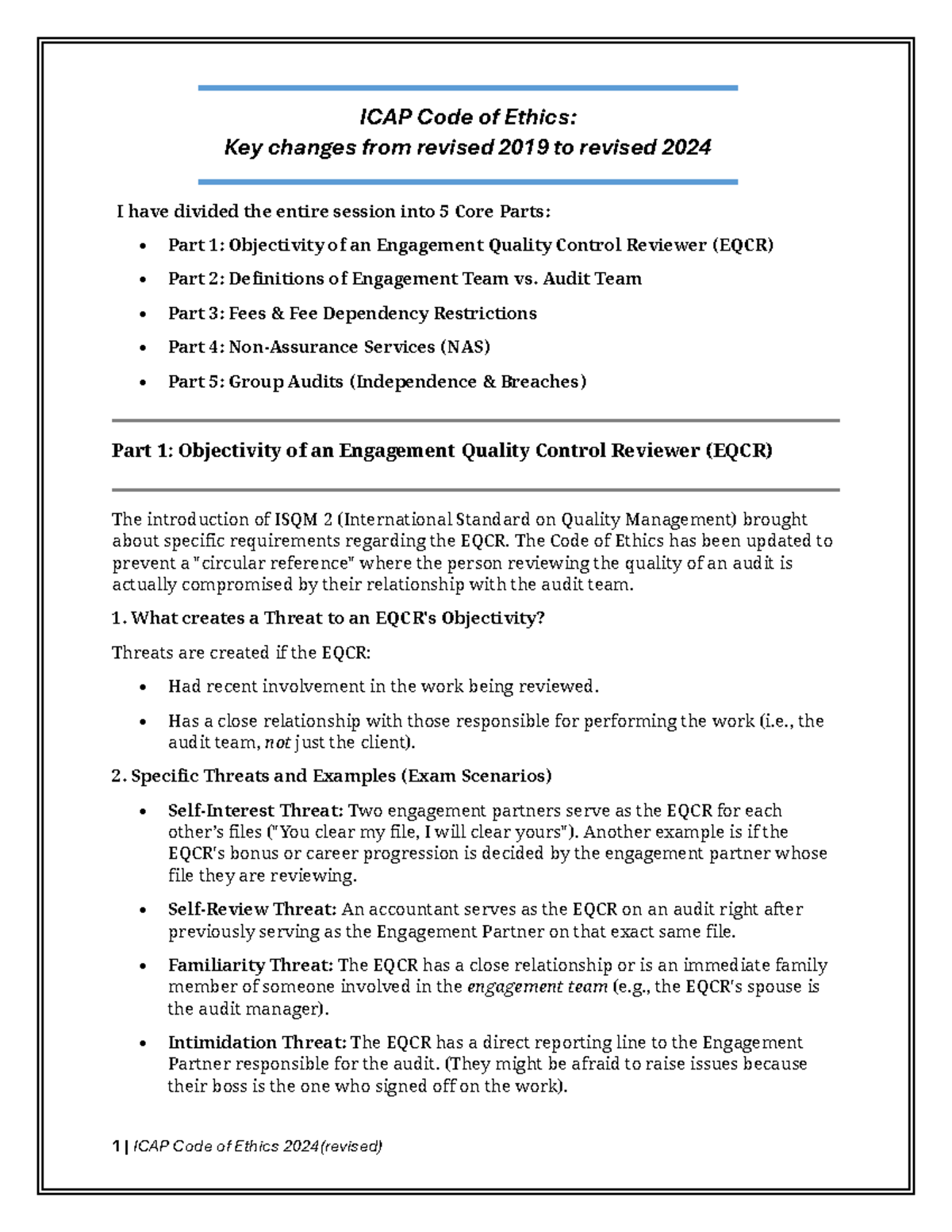 ICAP Code of Ethics: Key Changes from 2019 to 2024 Revision - Studocu