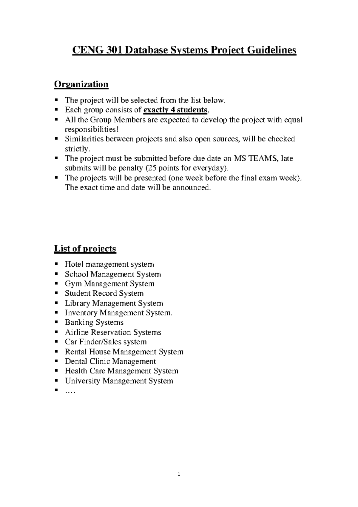 CENG 301 Database Systems Project Guidelines for Fall 2025 - Studocu