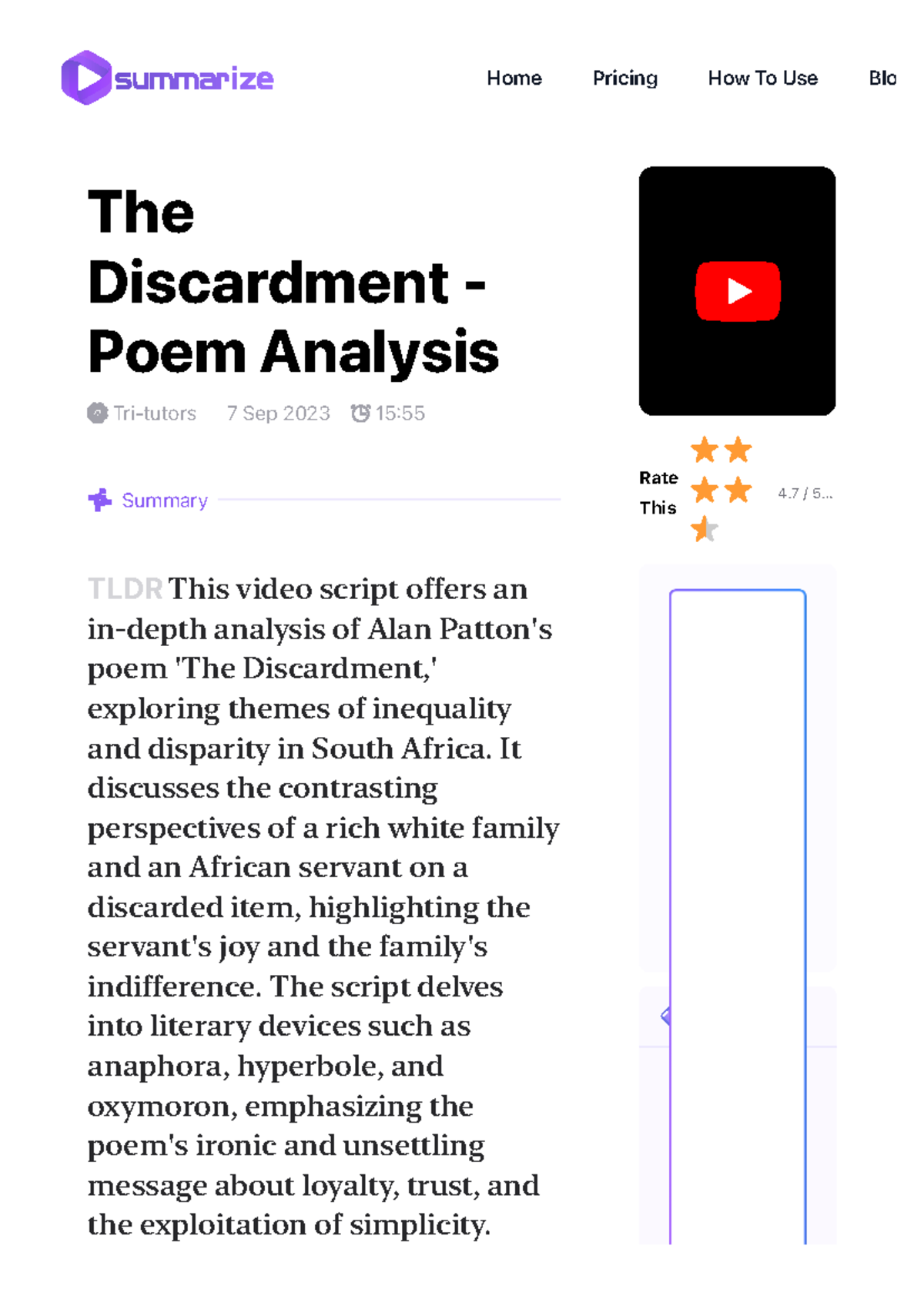 ENG 202 - Analysis of 'The Discardment' by Alan Patton on Inequality ...