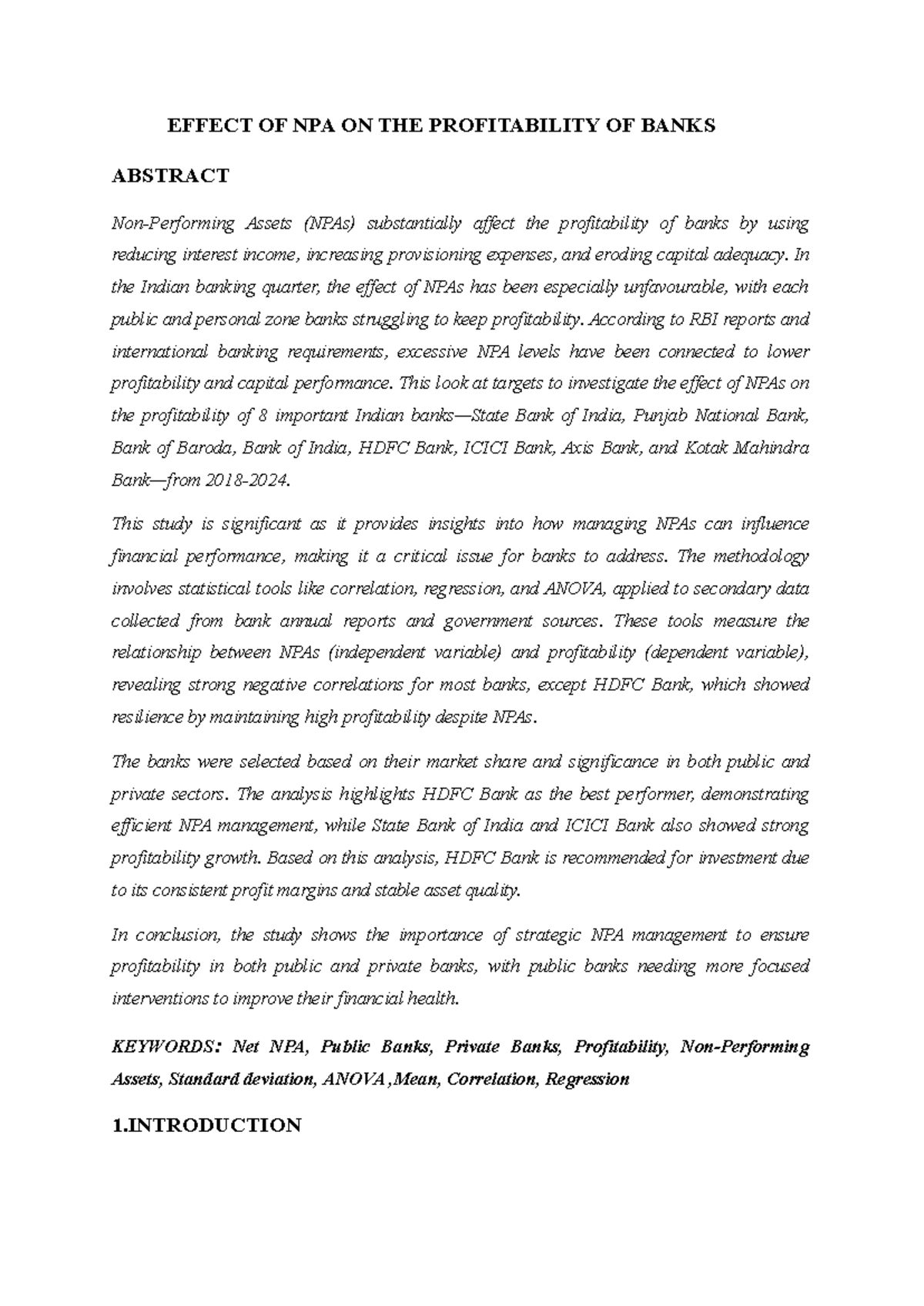Impact of Non-Performing Assets (NPA) on Bank Profitability in India ...