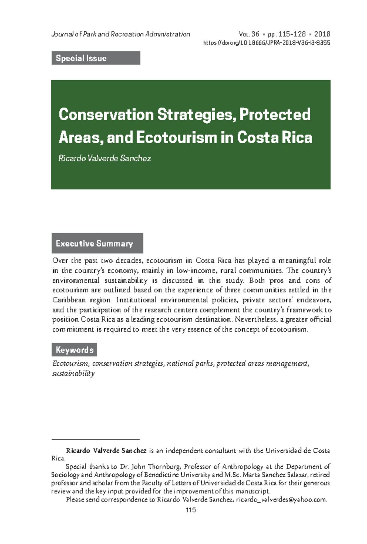 Conservation and Ecotourism Strategies in Costa Rica: Case Study ...