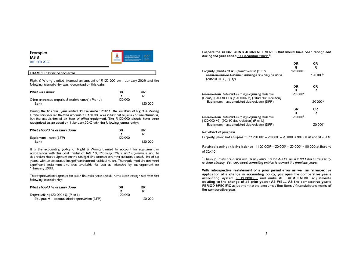 IAS 8 Final Exam: Correcting Journal Entries for Prior Period Errors ...