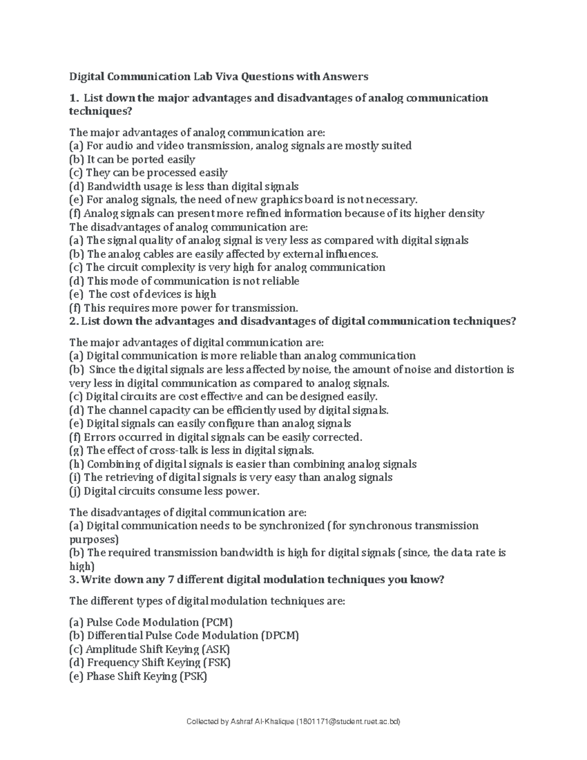 Digital Communication Lab Viva Questions and Answers (EC 101) - Studocu