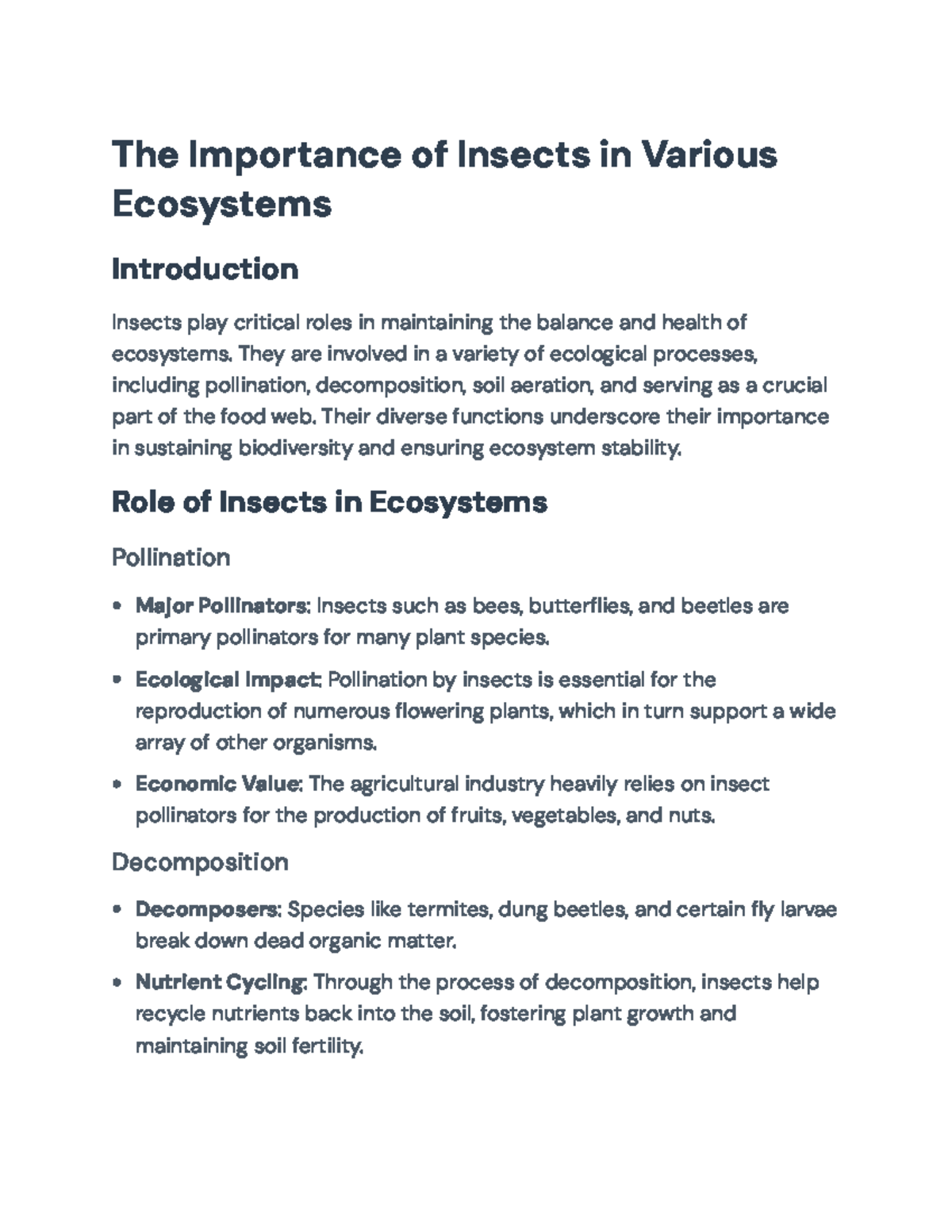 The Importance of Insects in Ecosystems: Roles and Conservation ...