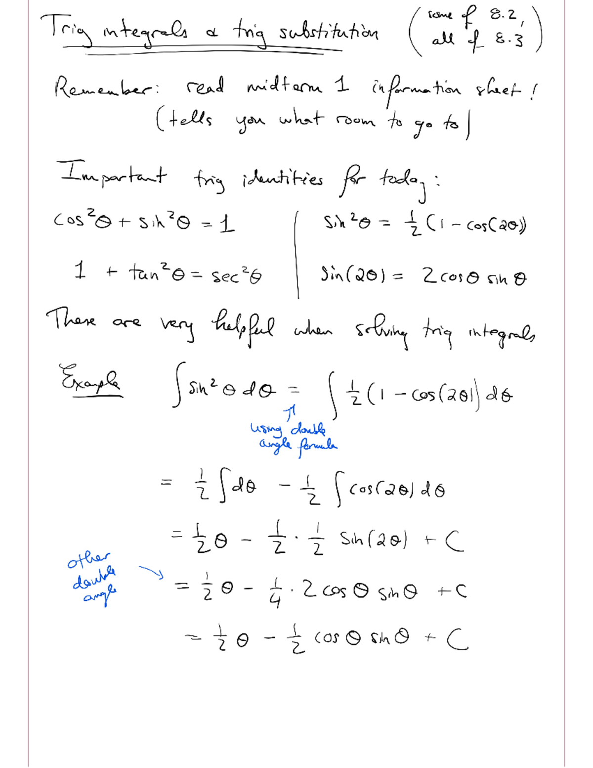 Arant Lecture Notes 10 - Trig integrals d trig substitution ( all E ...