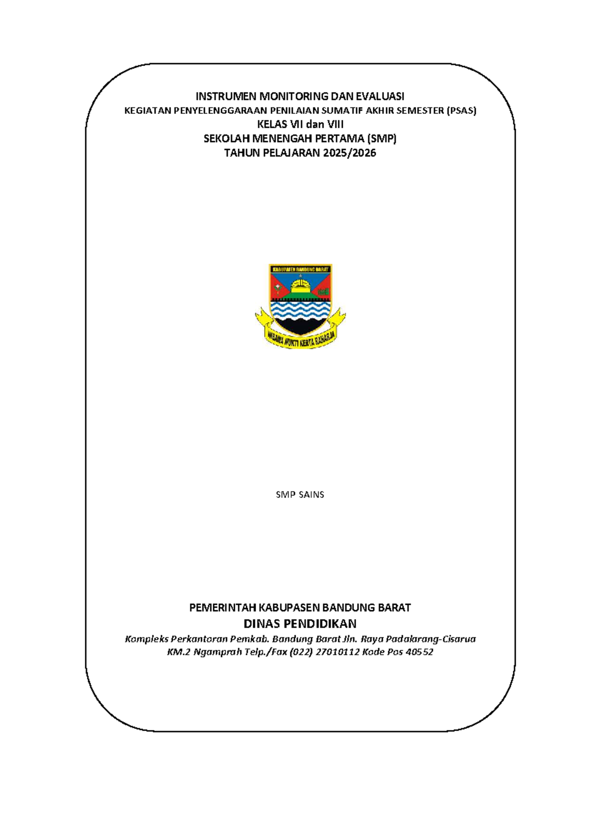 Instrumen Monev PSAS Kelas VII SMP 2025-2026 - Studocu