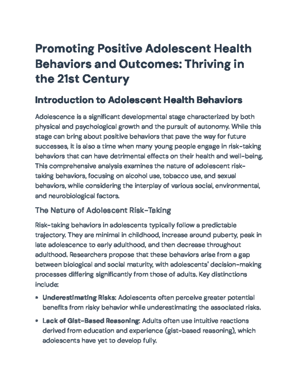 Promoting Positive Adolescent Health Behaviors: A Comprehensive ...