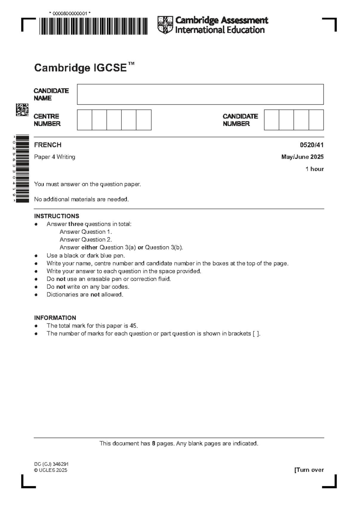 0520/41 May/June 2025 Paper 4 Writing - French Practice - Studocu