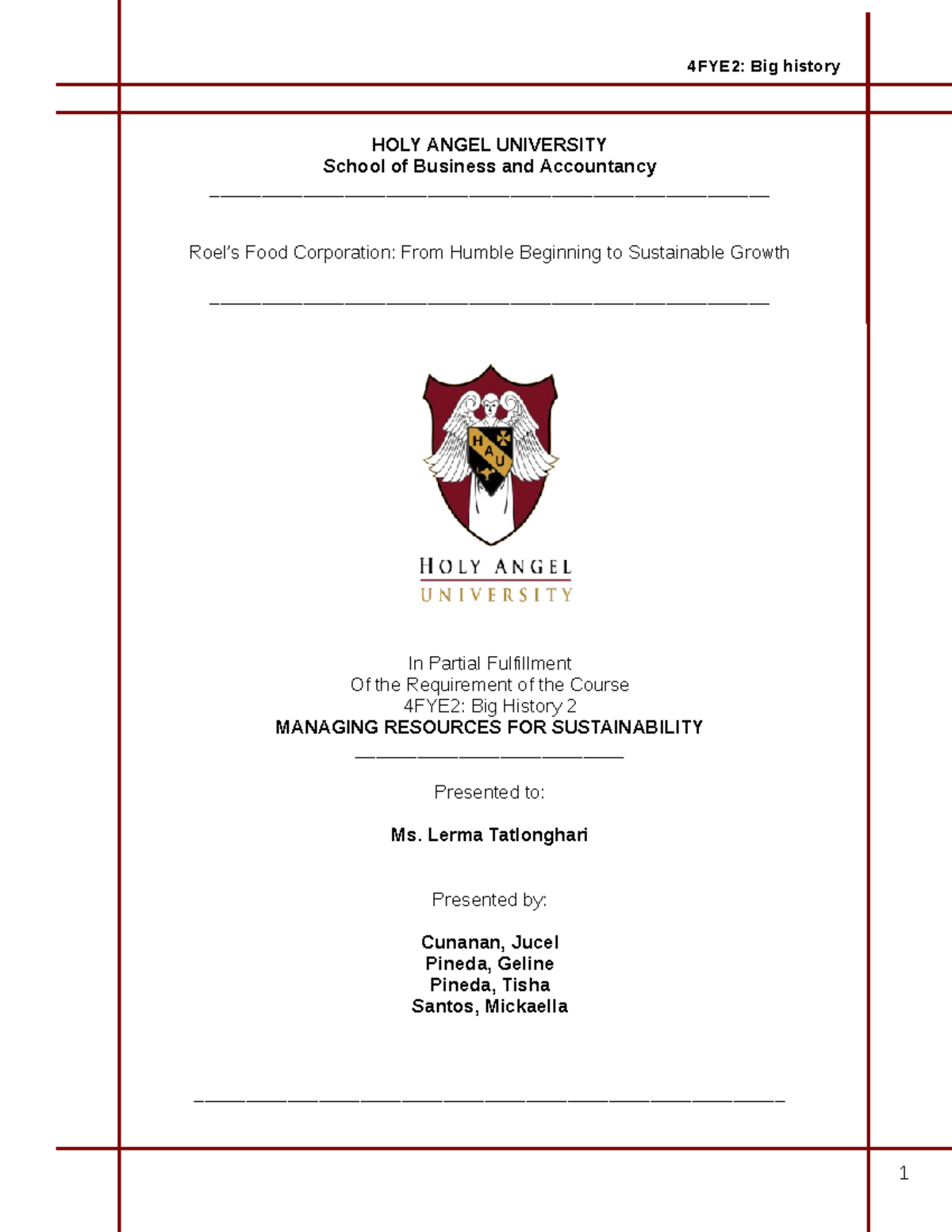 Research Output Roels Food Corporation - HOLY ANGEL UNIVERSITY School ...