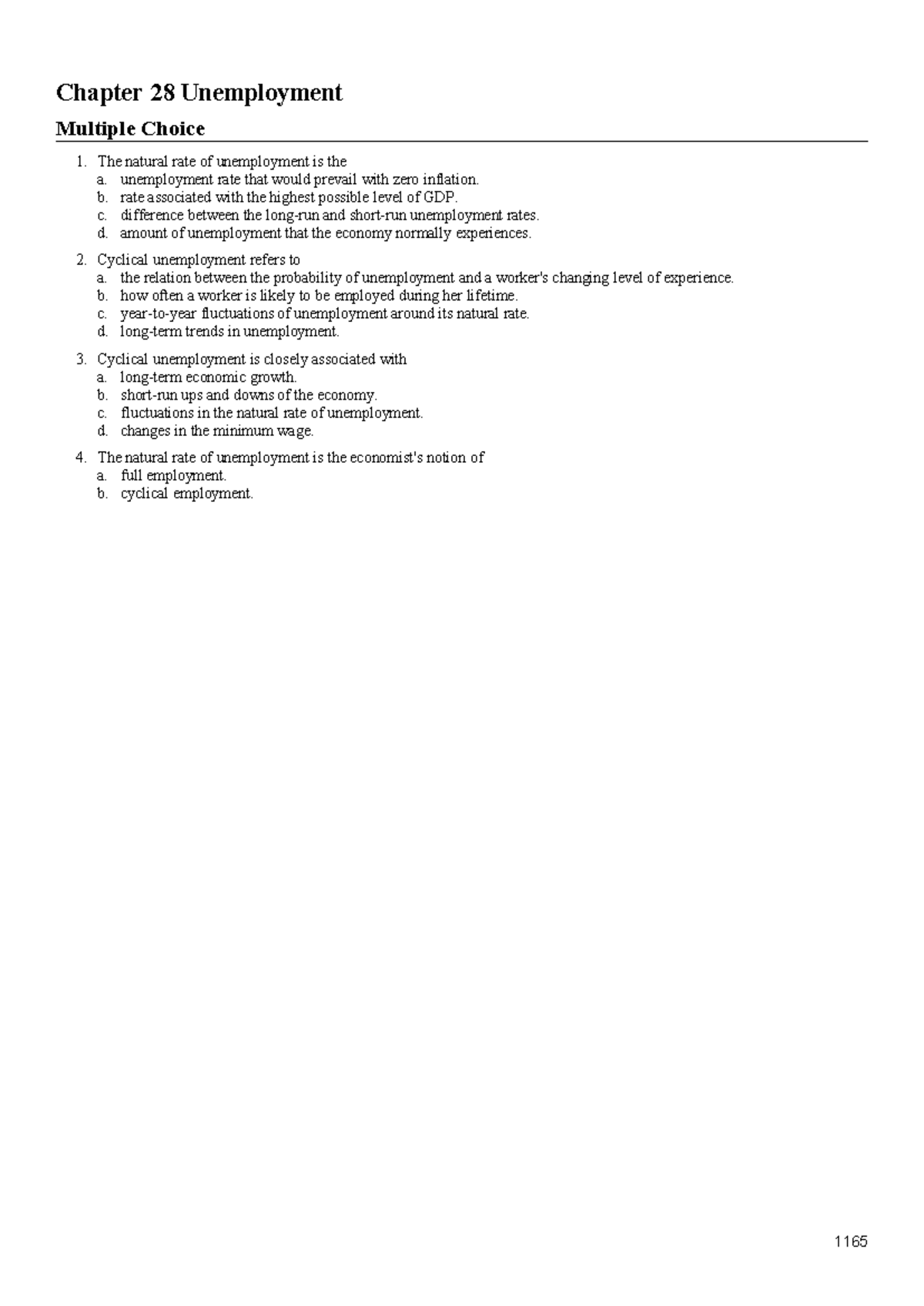 Chapter 28 MCQ: Understanding Unemployment Dynamics - Studocu