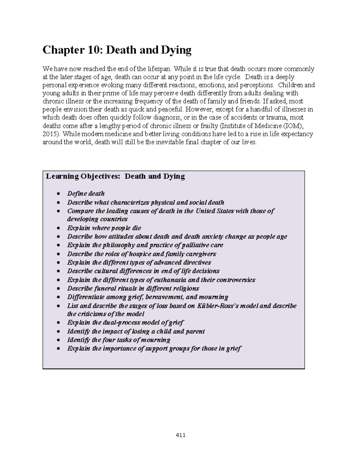Chapter 10: Death and Dying - Understanding Late Adulthood (411) - Studocu