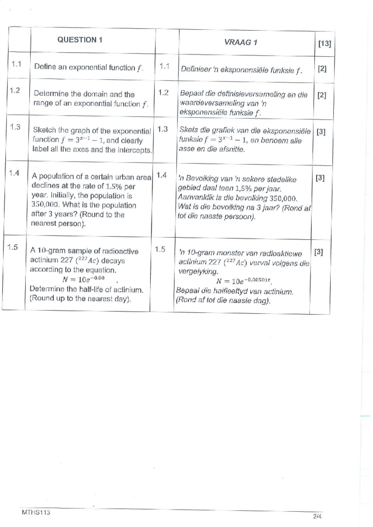 MTH113 Semester Test Memo - Exponential Functions and Equations - Studocu