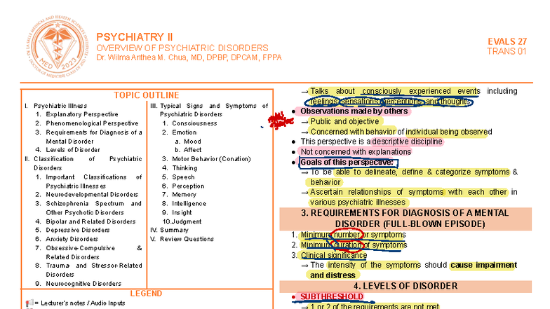 PSYCHIATRY II EVALS 27.1 OVERVIEW OF PSYCHIATRIC DISORDERS - Studocu