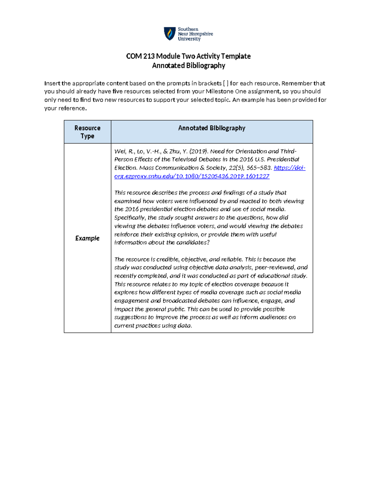 COM 213 Annotated Bibliography for Module Two Activity Template - Studocu