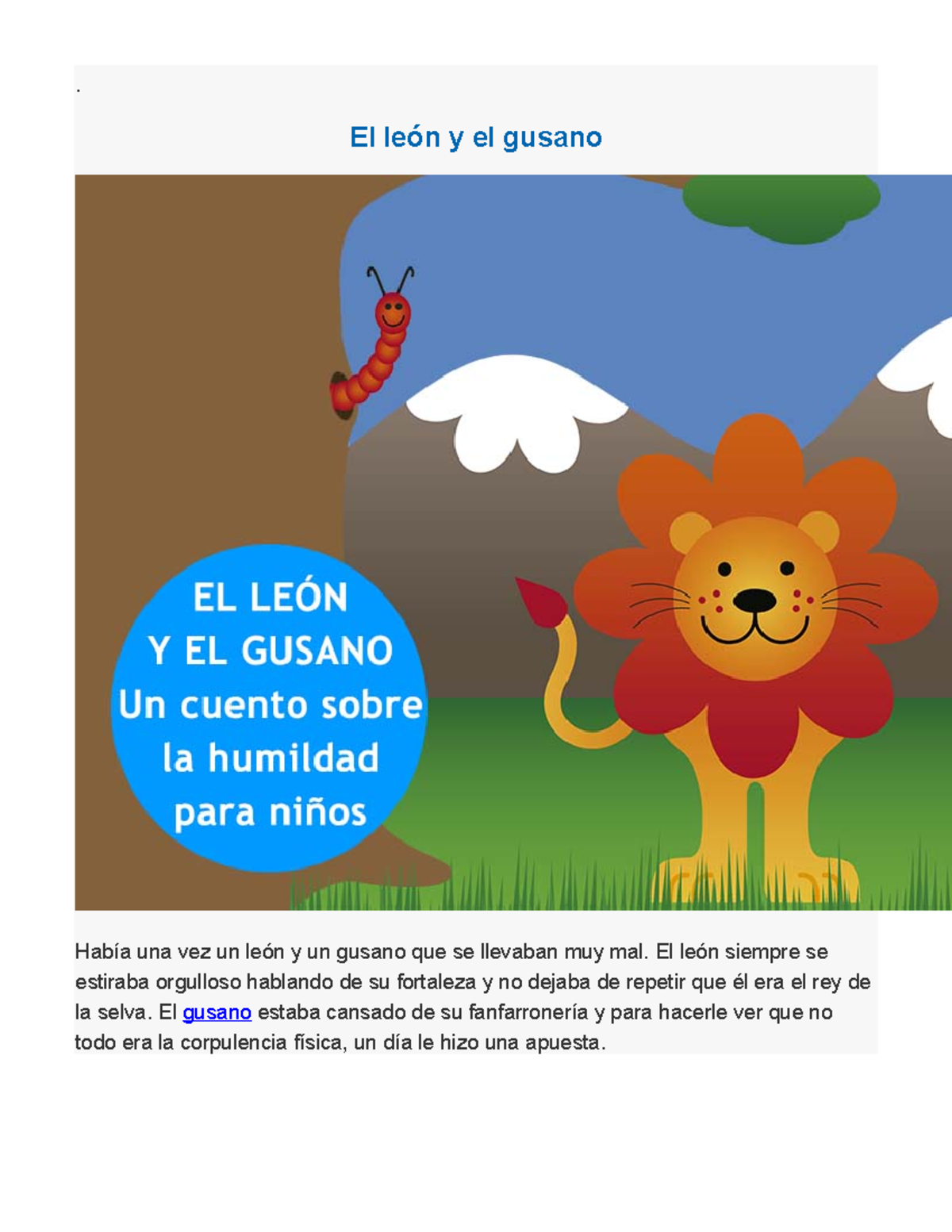 El león y el gusano - lectura - . El león y el gusano Había una vez un ...
